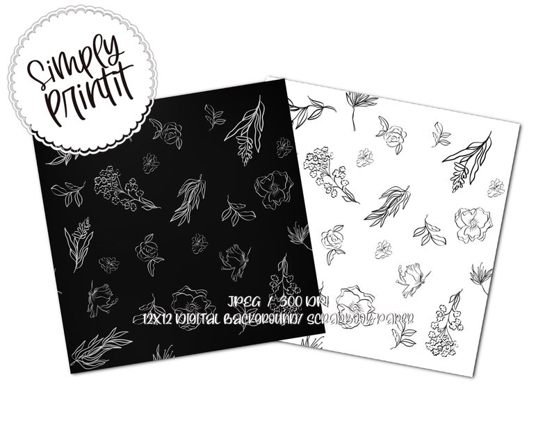 Digital Paper, PRINTABLE Black and White Digital Background, Black and ...