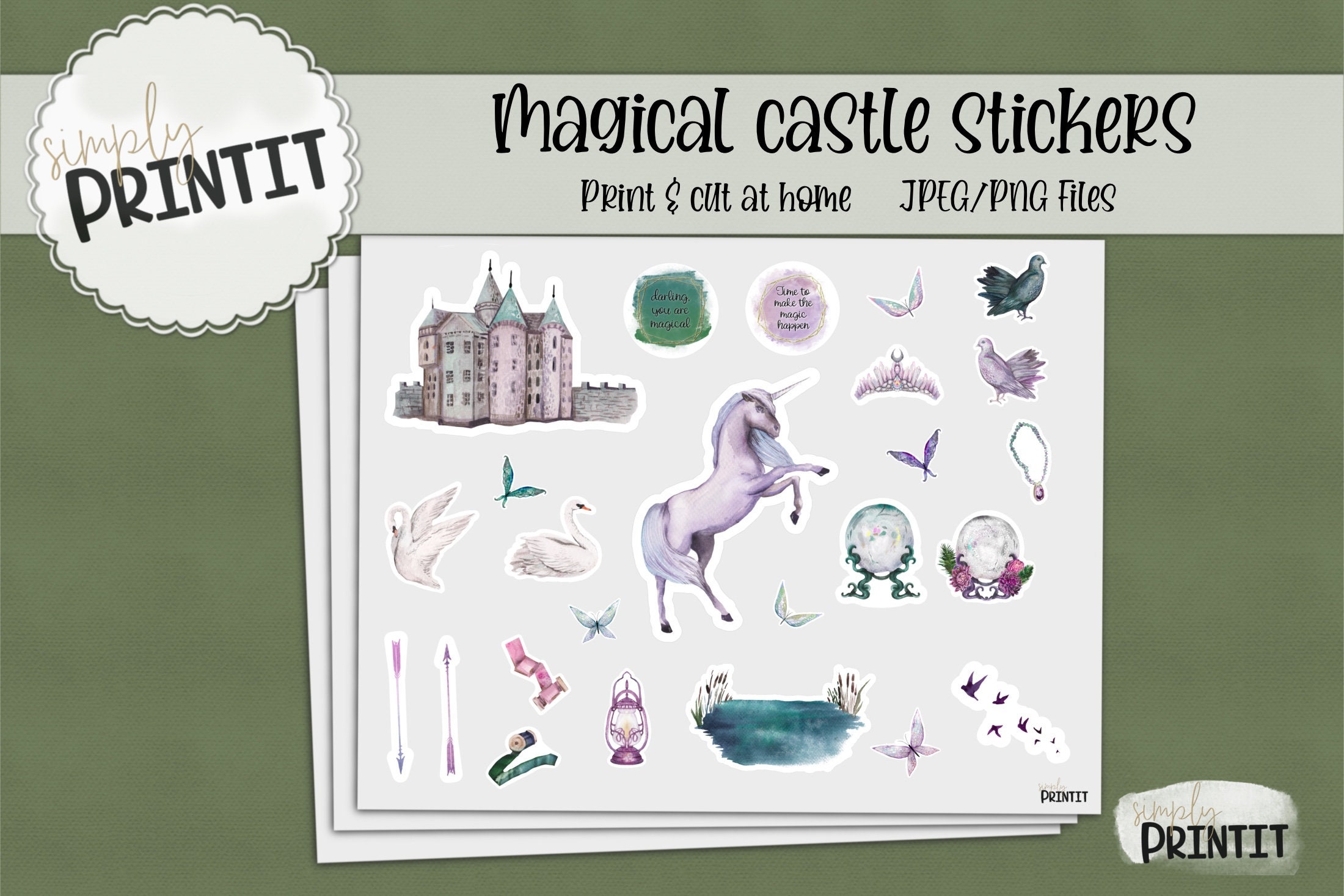 Printable Magical Castle Sticker Bundle, Mystical Vinyl Stickers, PNG ...