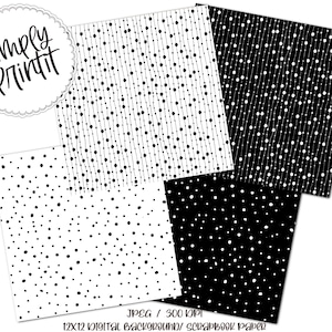 Digital Paper, PRINTABLE Black and White Digital Background, Black and ...