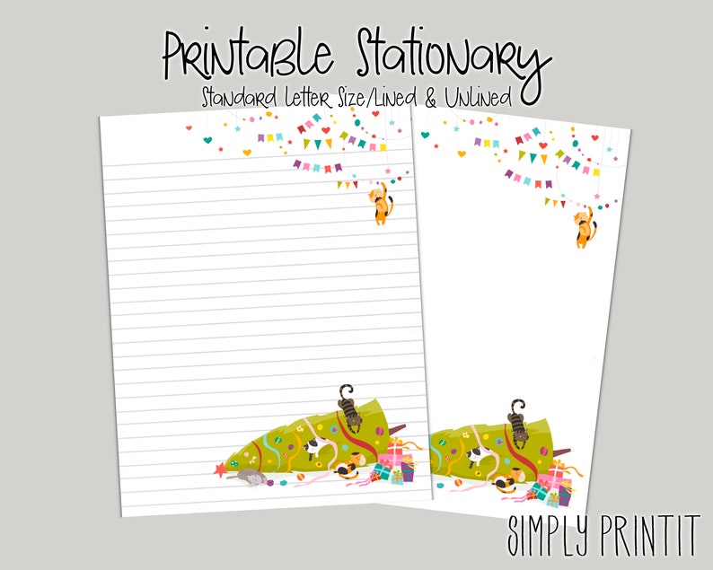 Stationery Paper, Christmas Cat Printable Stationary, A4 Printable ...