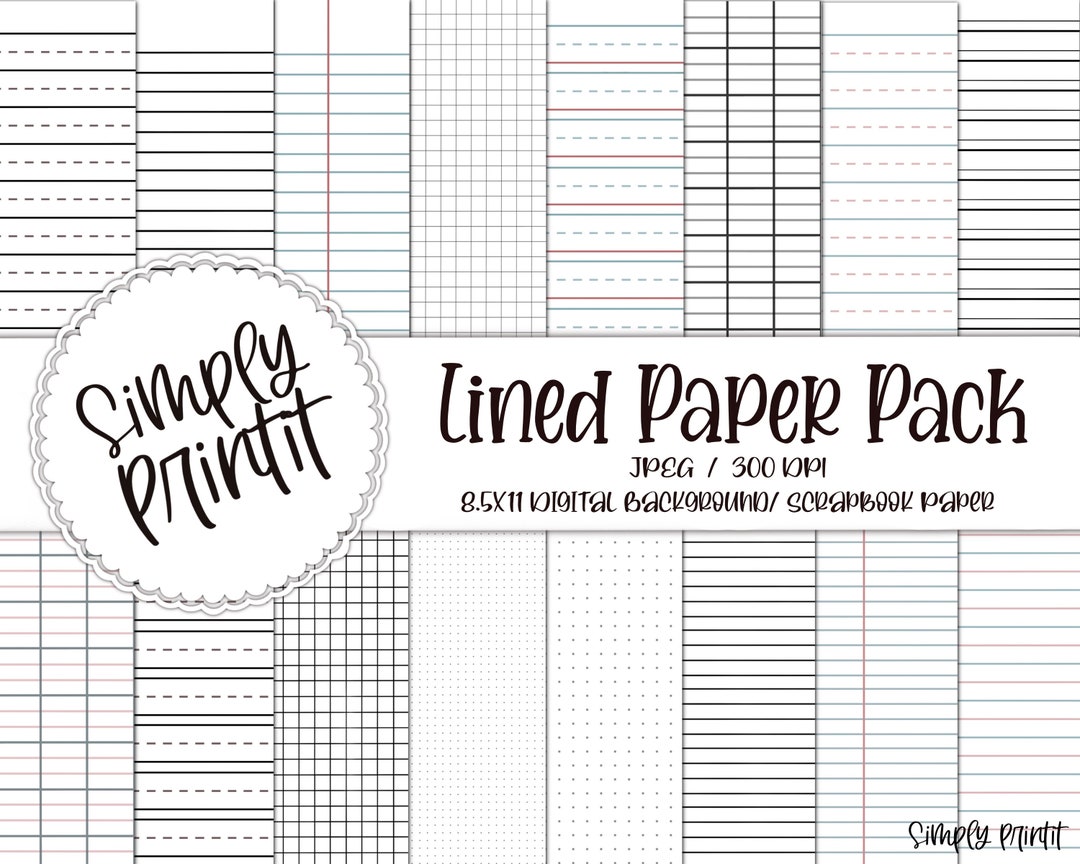 Printable Lined Paper, Lined Paper Bundle, Stationery Paper, Printable ...