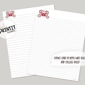 Printable Stationery, Digital Hog Stationary, Pig Writing Paper, Farm ...