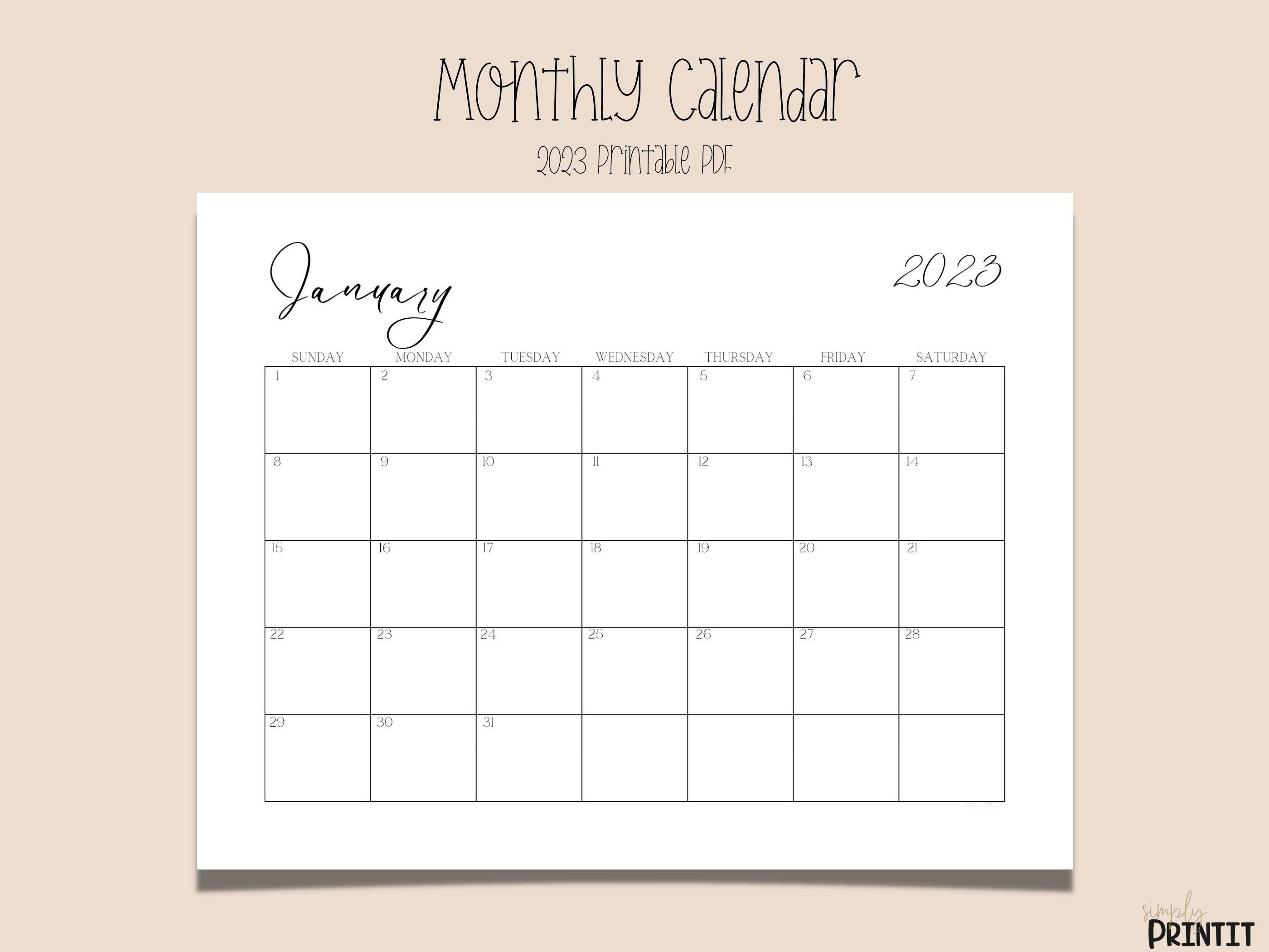 2023 Monthly Calendar, Printable Calendar, 2023 Dated Calendar ...