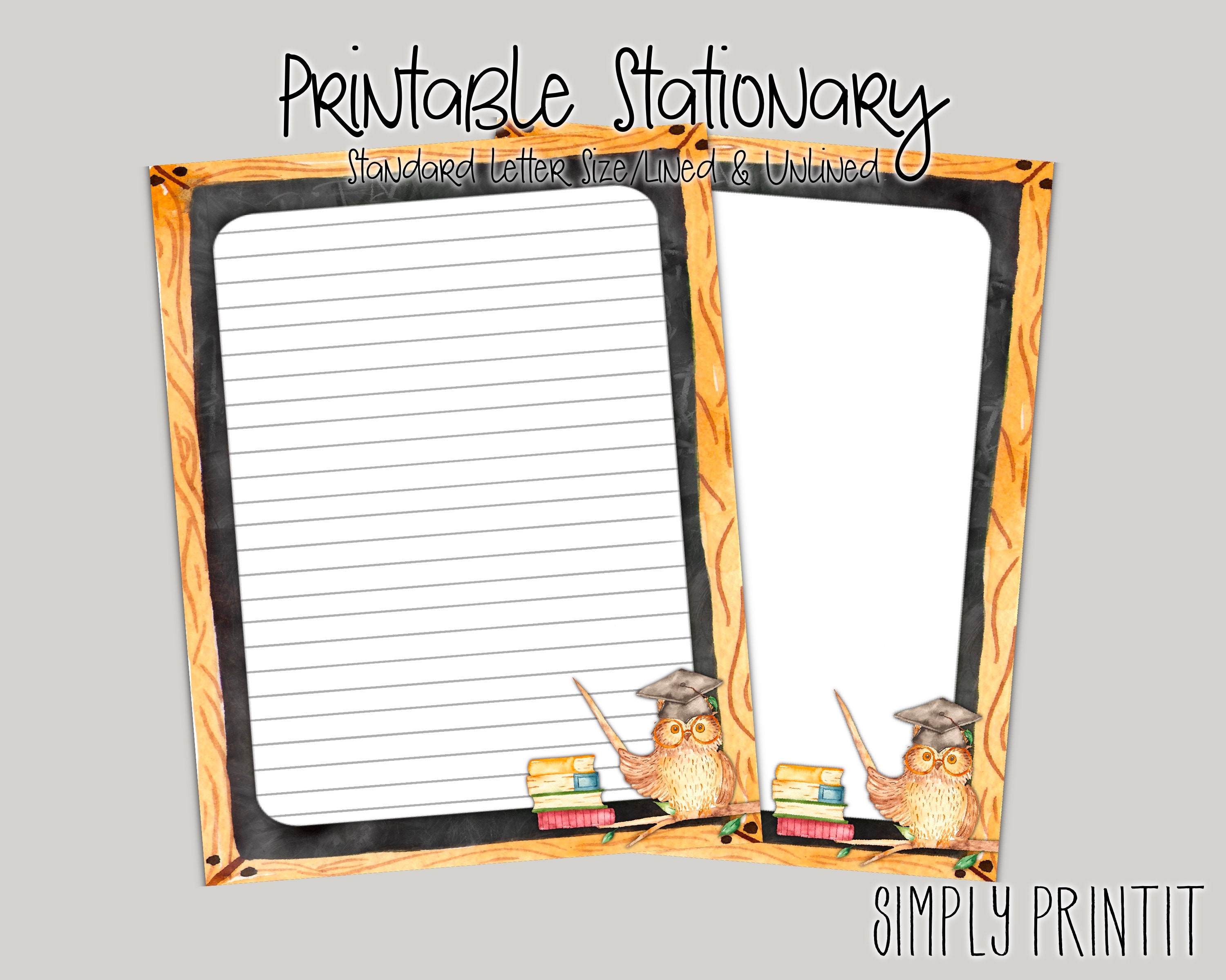 Stationary Paper, School Owl Printable Stationary, A4 Printable ...