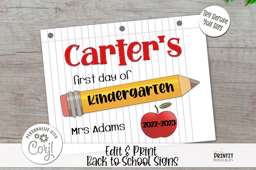Back to School Sign, Editable Pencil Printable Sign, Digital Download ...