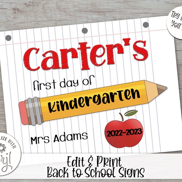 Back to School Sign, Editable Pencil Printable Sign, Digital Download ...