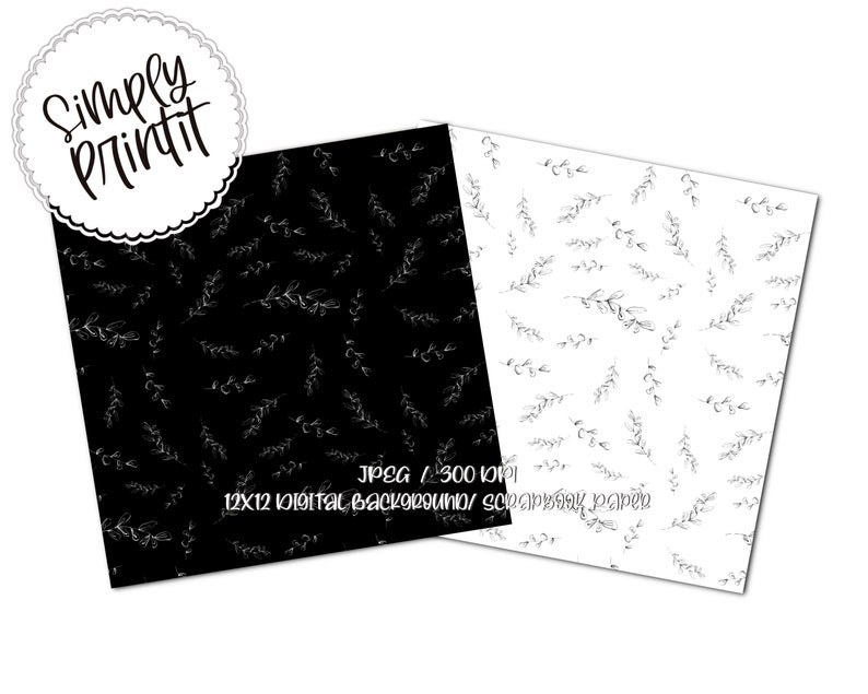 Digital Paper, PRINTABLE Black and White Digital Background, Black and ...
