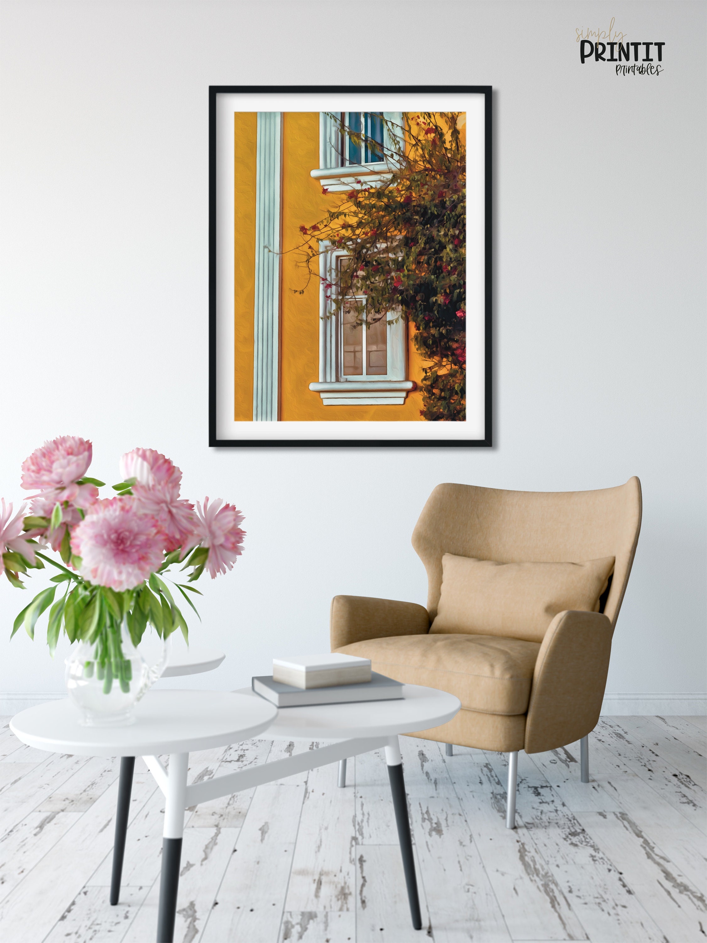 Wall Art, PRINTABLE Window Box Painting, Street Flowers Print, Art ...
