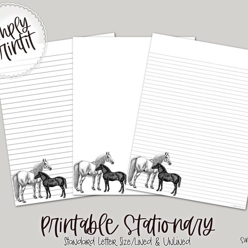 Horses Printable Stationery / Horse Printable Stationary Paper - Etsy