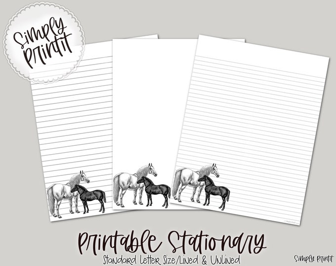 Horses Printable Stationery / Horse Printable Stationary Paper / Animal ...
