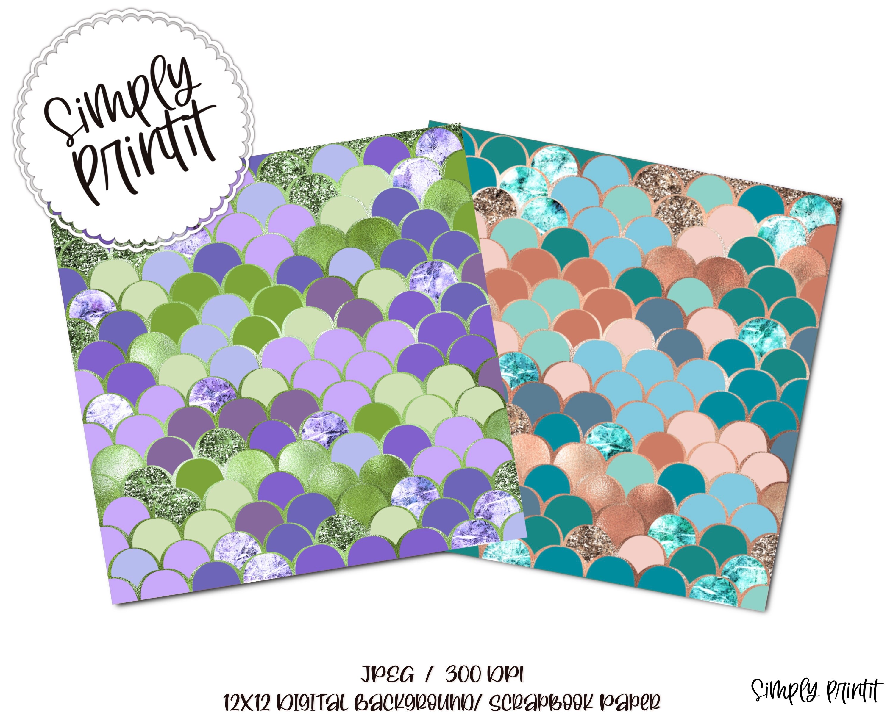 Digital Paper, PRINTABLE Mermaid Scrapbook Paper, Mermaid Scales ...