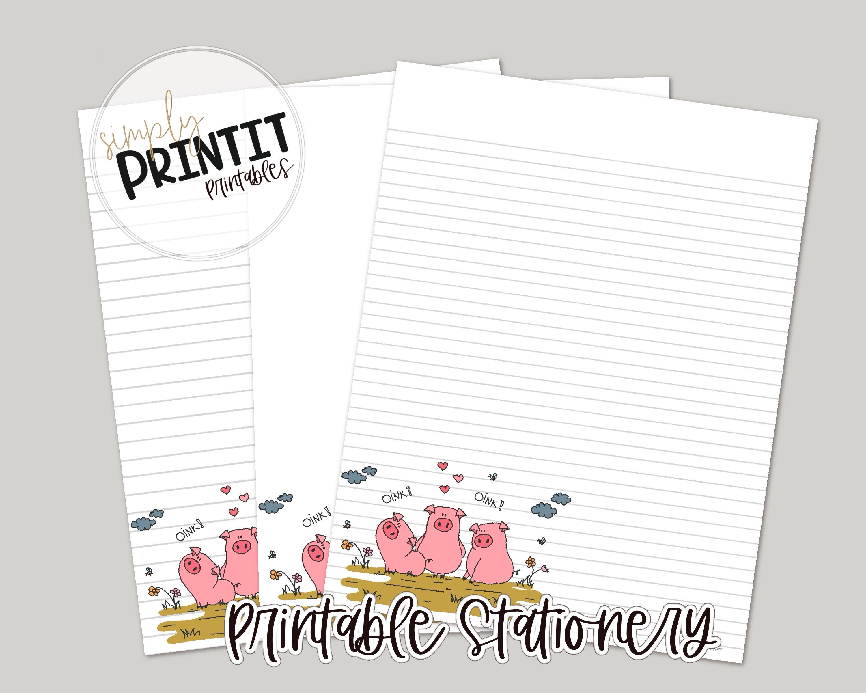 Printable Stationery, Digital Hog Stationary, Pig Writing Paper, Farm ...