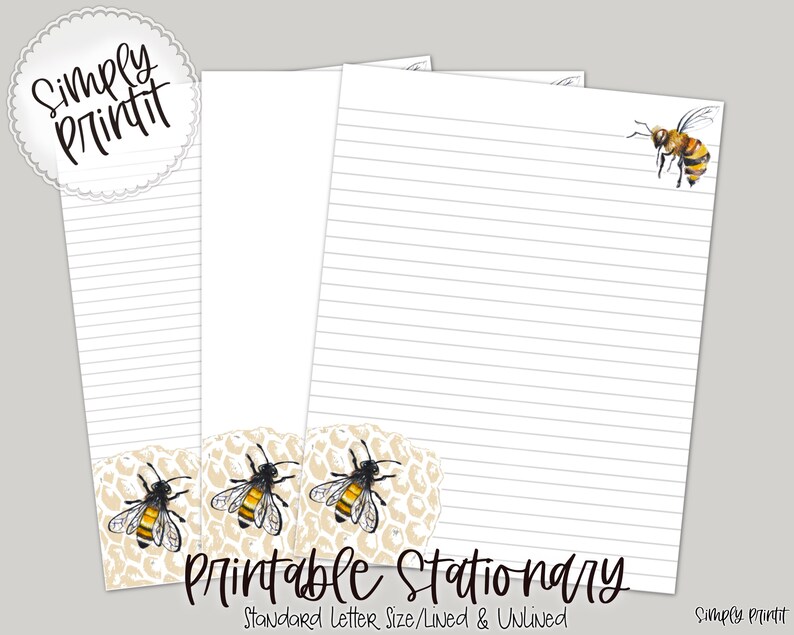 Stationary Paper, Bee Printable Stationary, A4 Stationary, Digital ...