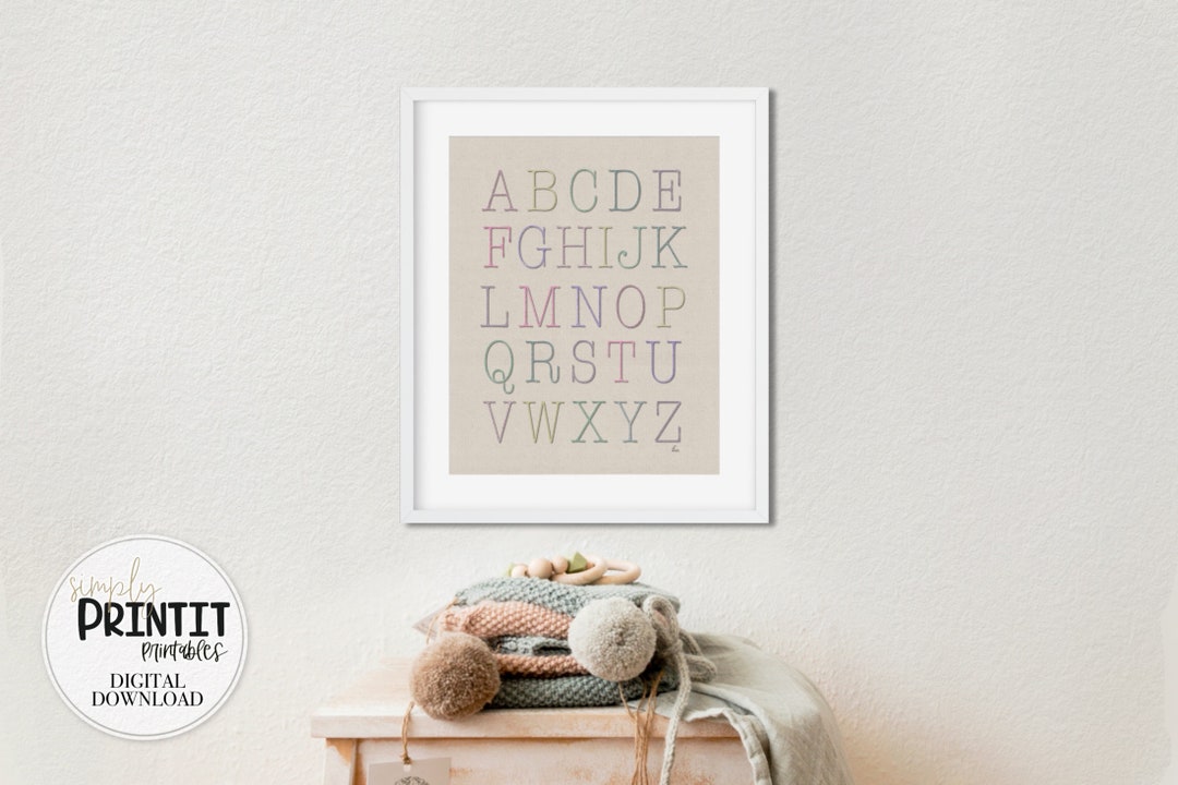Wall Art, PRINTABLE Neutral Nursery Wall Art Digital Print, Alphabet ...