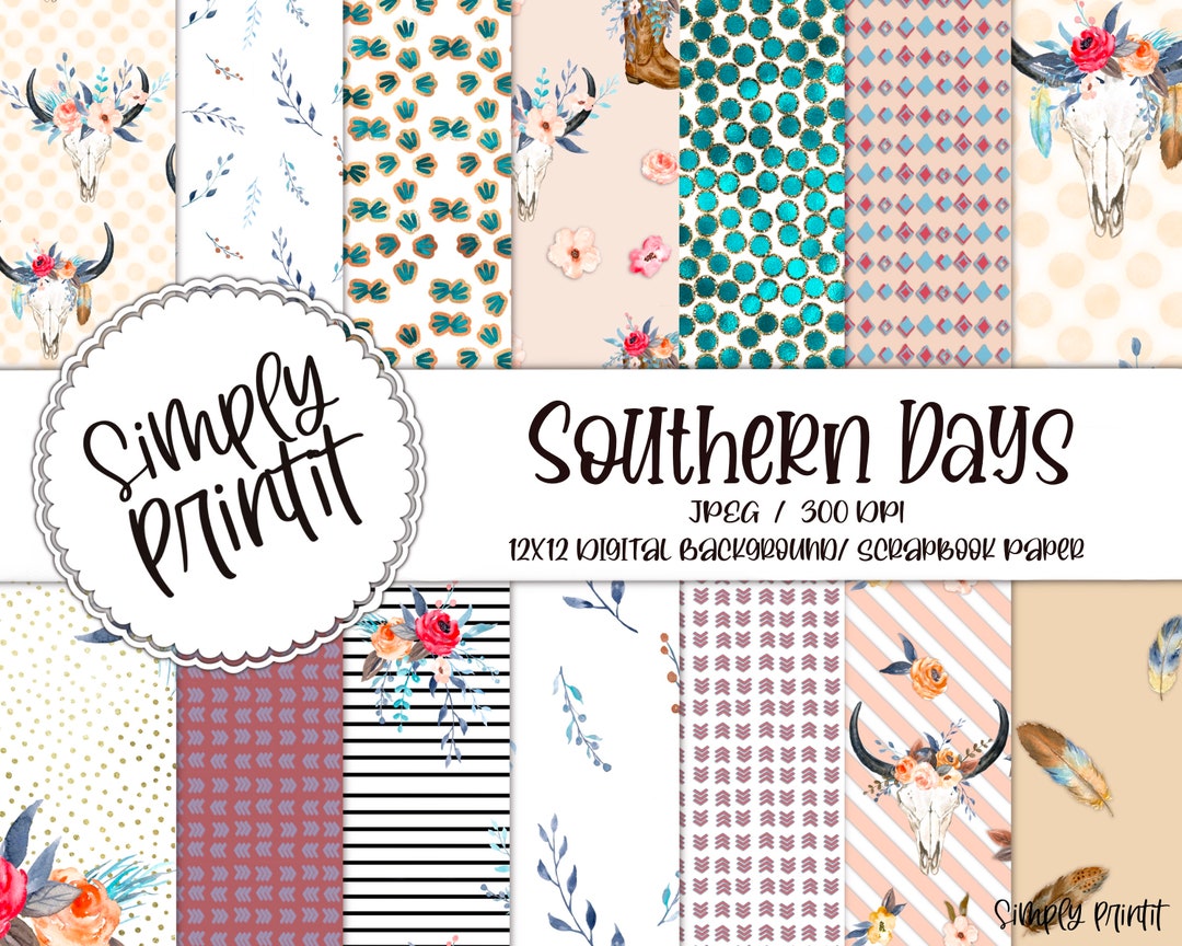 Digital Paper, PRINTABLE Scrapbook Paper, Seamless Background Pattern ...