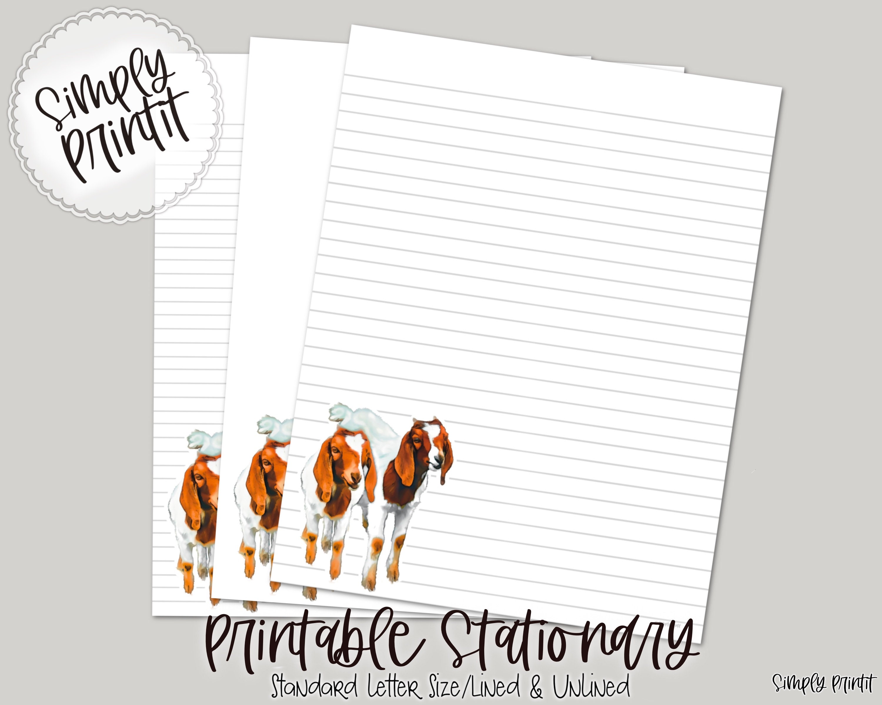 Printable Stationery, Digital Stationary, Goat Writing Paper, Farm ...
