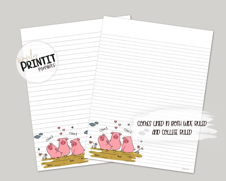 Printable Stationery, Digital Hog Stationary, Pig Writing Paper, Farm ...