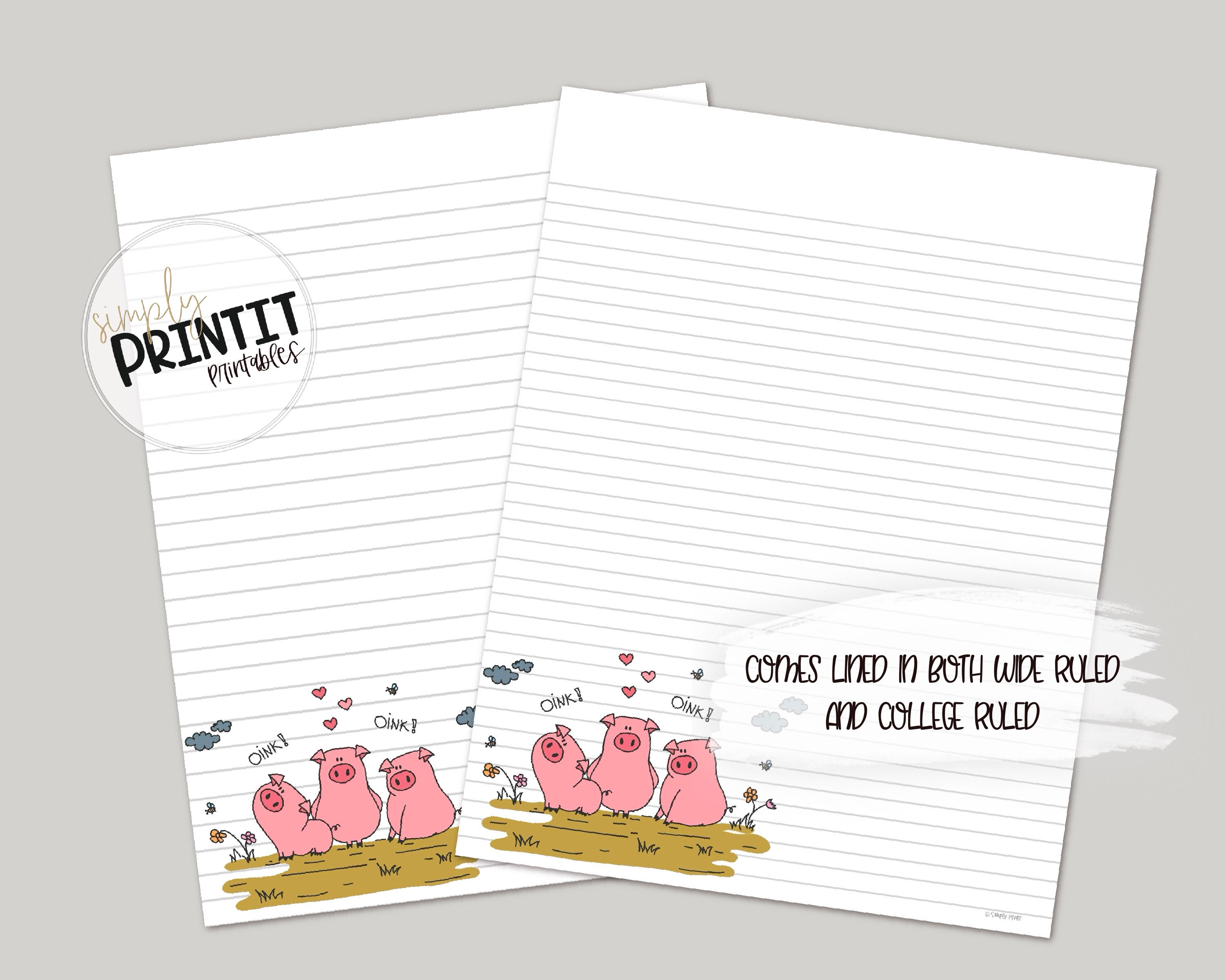 Printable Stationery, Digital Hog Stationary, Pig Writing Paper, Farm ...