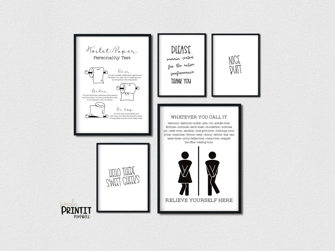 Funny Bathroom Signs, Restroom Sign, Funny Bathroom Art, Wall Art Set ...
