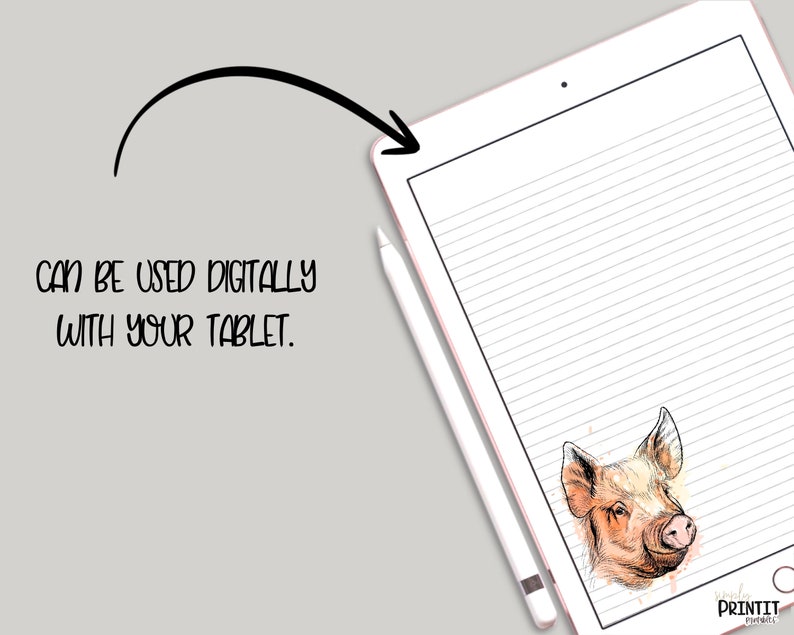 Printable Stationery, Digital Hog Stationary, Pig Writing Paper, Farm ...