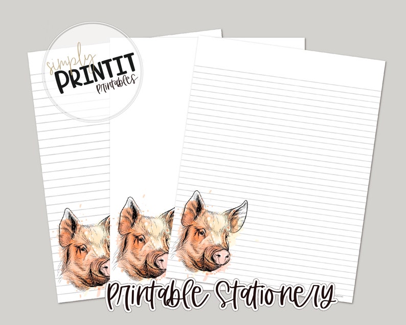 Printable Stationery, Digital Hog Stationary, Pig Writing Paper, Farm ...