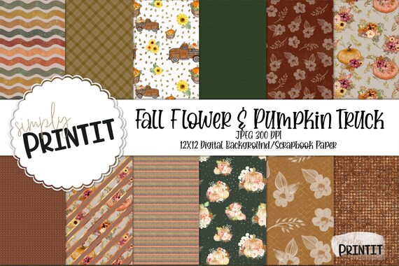 Digital Paper PRINTABLE Fall Flowers Paper Pack Pumpkin and - Etsy
