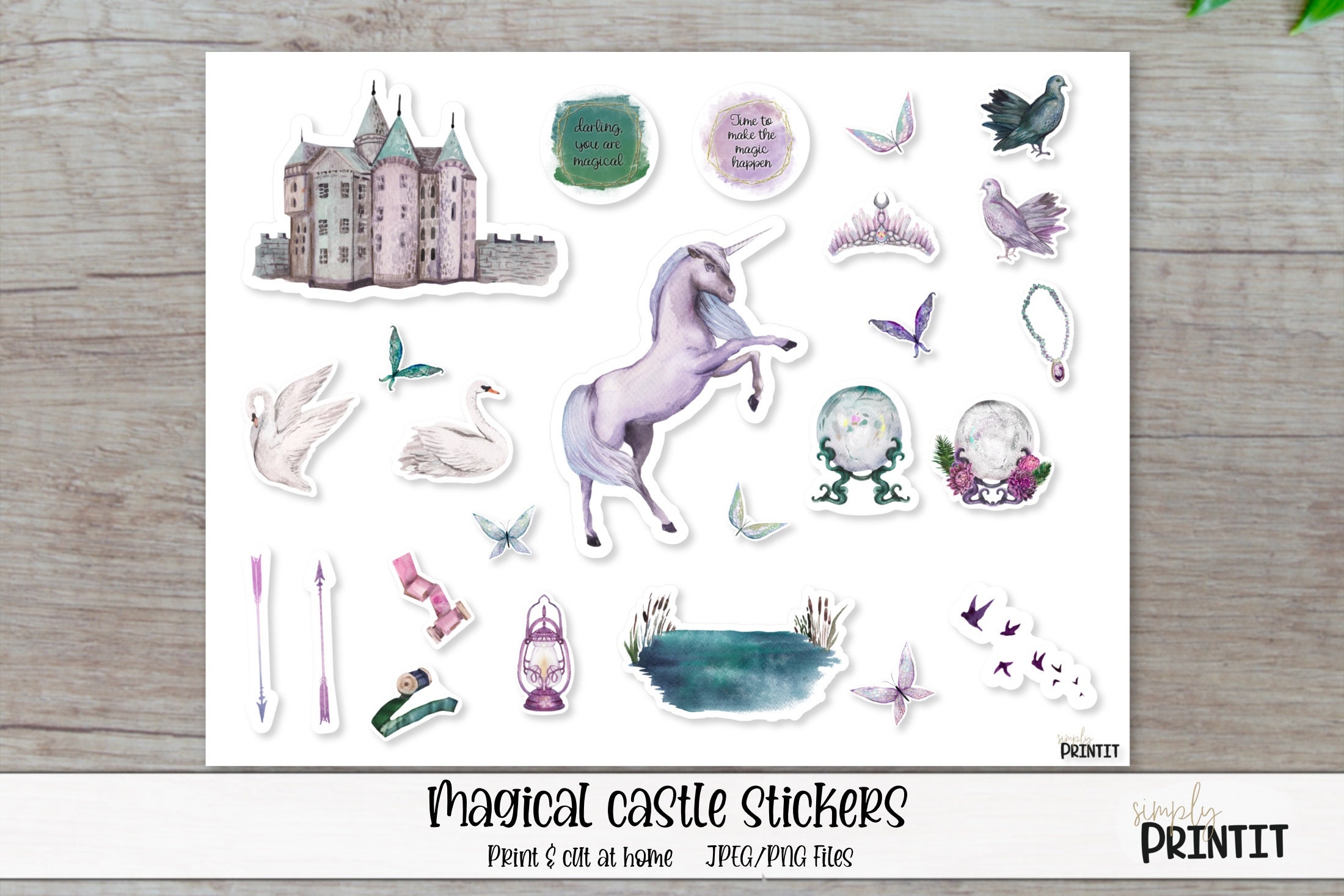 Printable Magical Castle Sticker Bundle, Mystical Vinyl Stickers, PNG ...