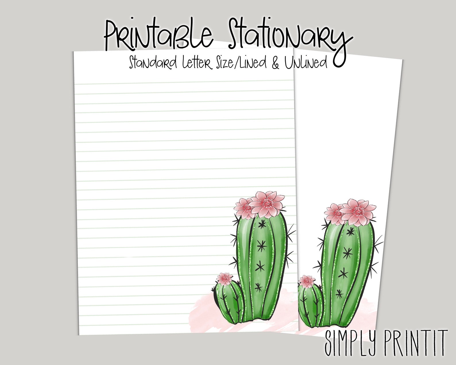 Stationary Paper, Cactus Printable Stationary, A4 Printable Stationary ...