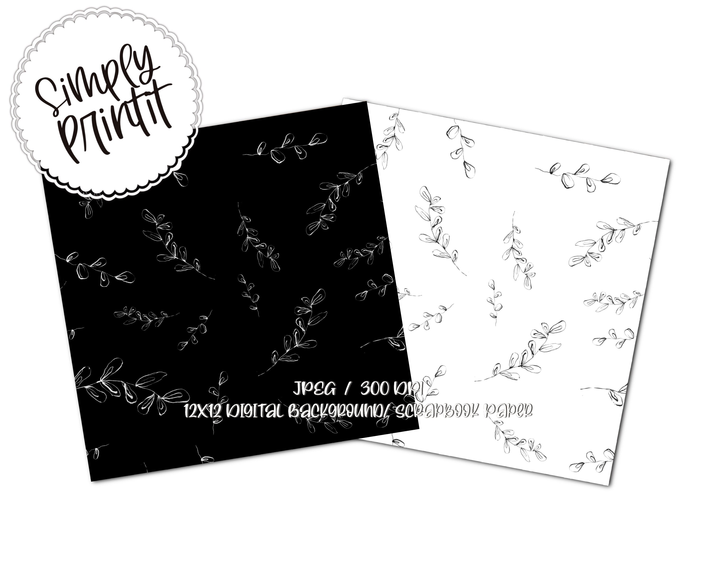 Digital Paper, PRINTABLE Black and White Digital Background, Black and ...