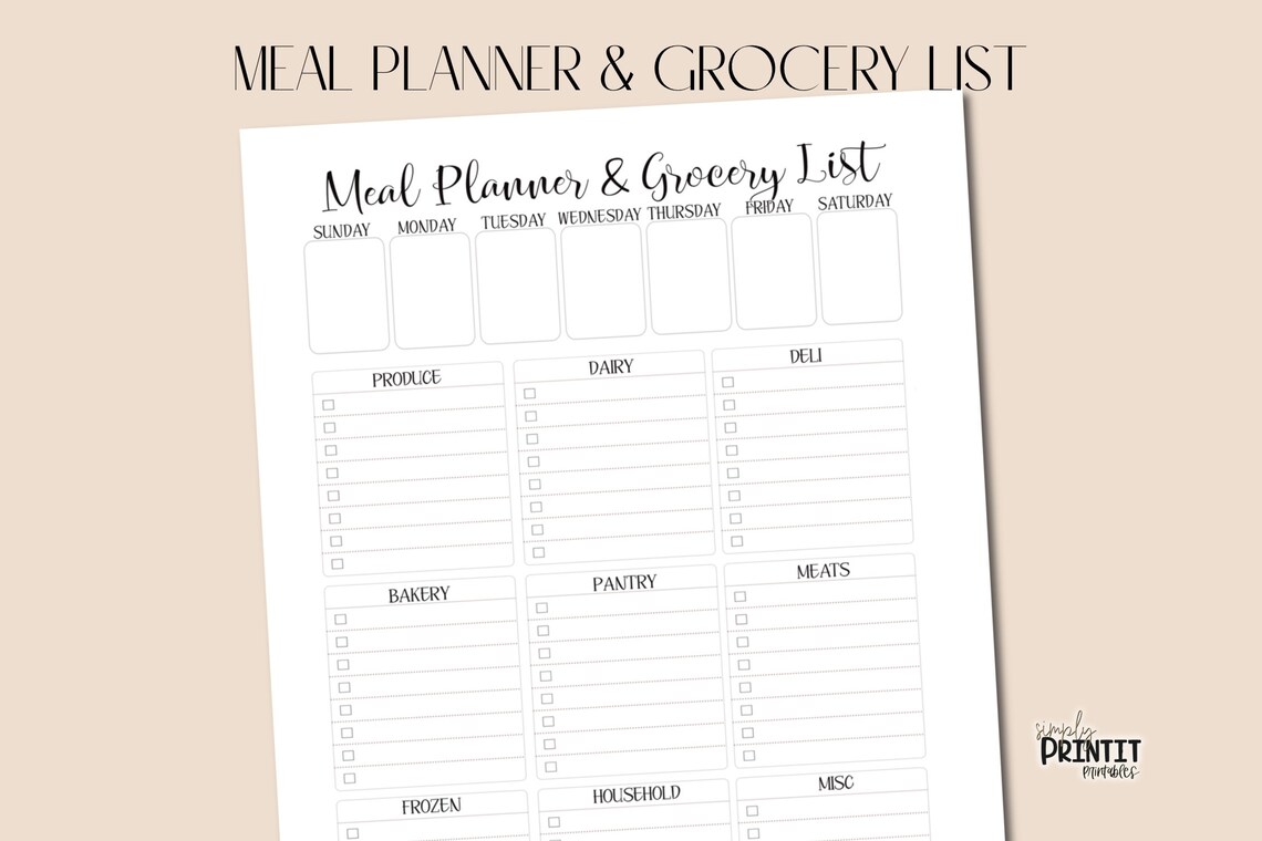 Weekly Food Planner and Groceries List, Meal Planner Printable, Grocery ...