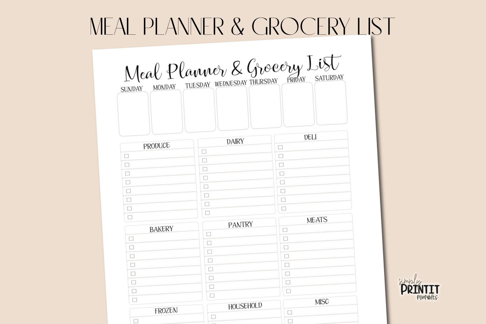 Weekly Food Planner and Groceries List, Meal Planner Printable, Grocery ...