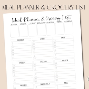 Weekly Food Planner and Groceries List, Meal Planner Printable, Grocery ...