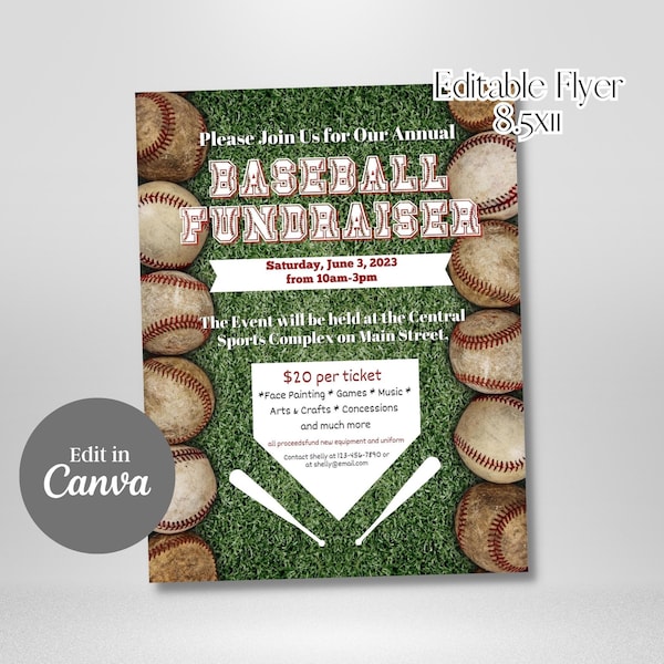 Baseball Fundraiser Editable Flyer - Etsy