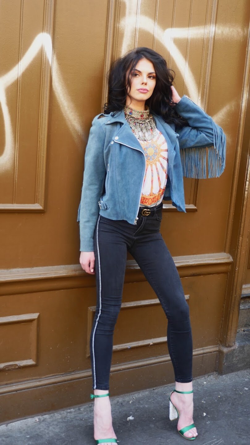 Blue Suede Fringe Biker Jacket - Etsy