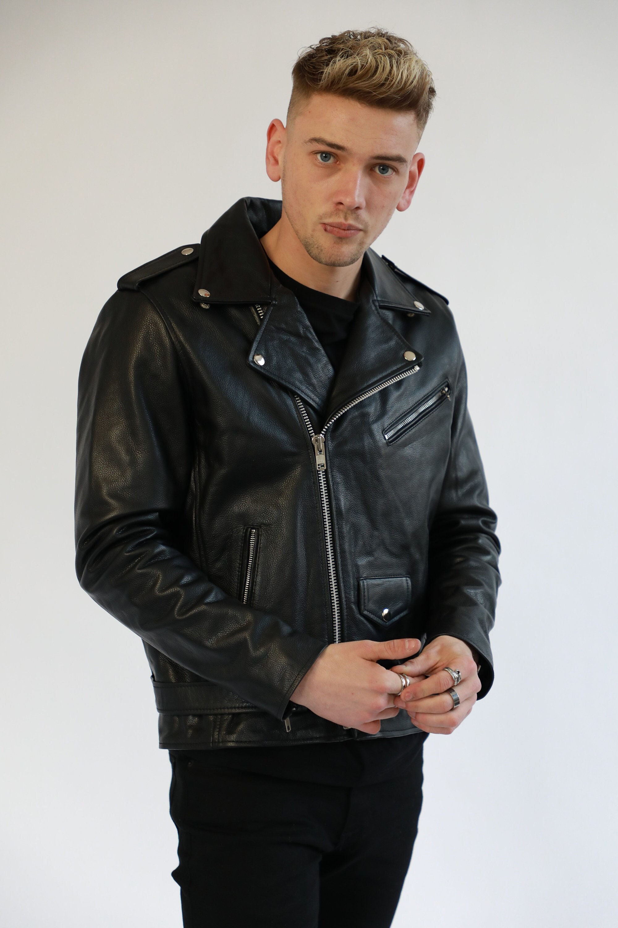Black Leather Biker Jacket Marlon Brando Jacket - Etsy