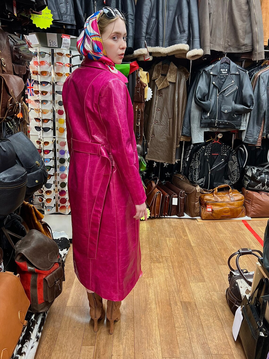 Women Long Coat Glossy Italian Leather in Pink Colour, Only to Order ...