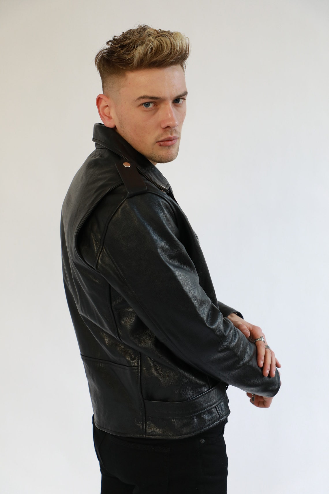 Black Leather Biker Jacket | Marlon Brando Jacket - Etsy