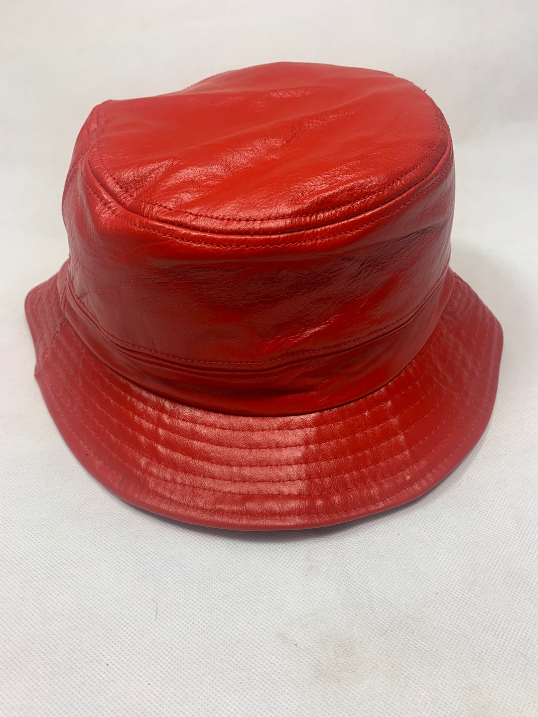 Genuine Leather Bucket Hat in Red - Etsy