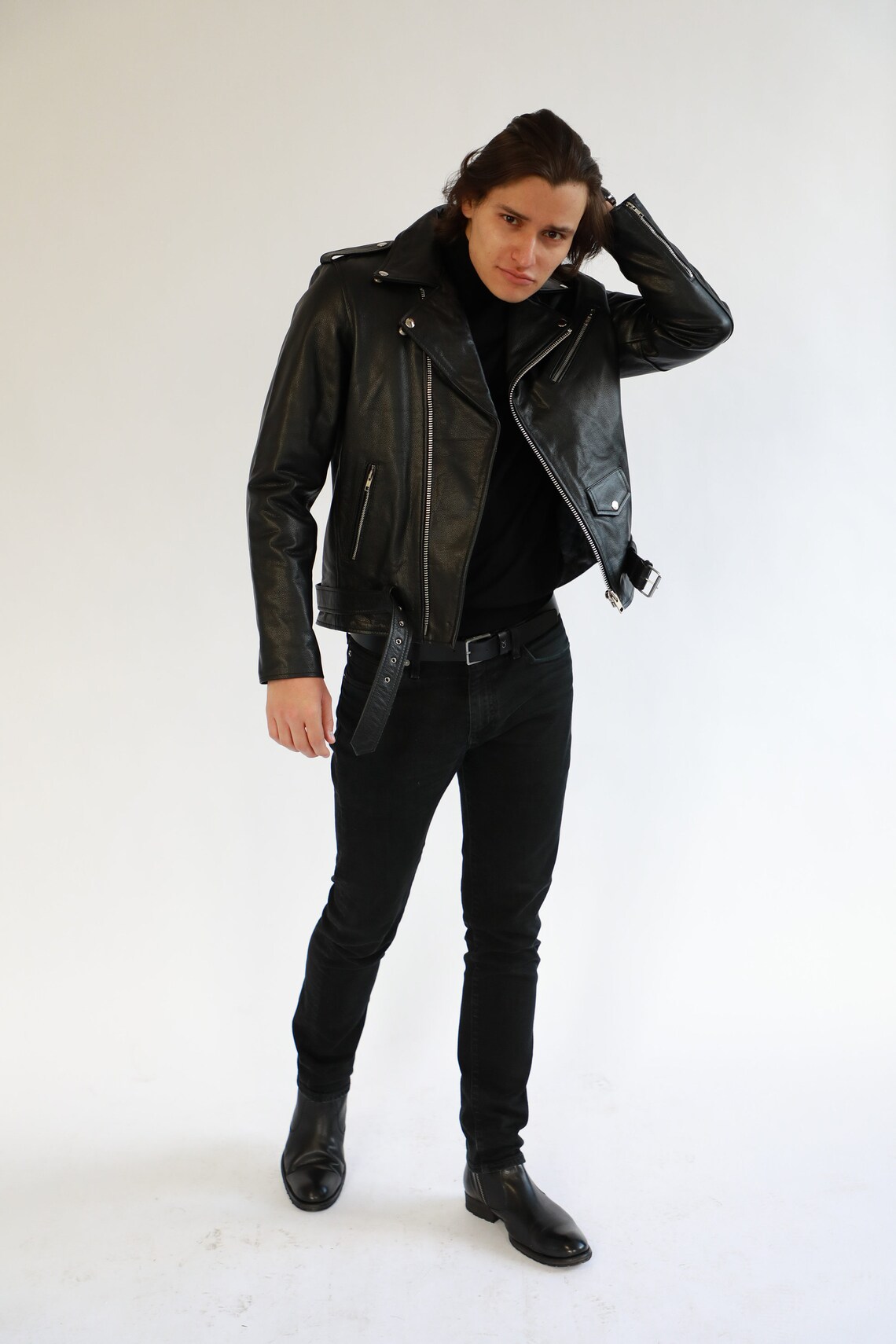 Black Leather Biker Jacket | Marlon Brando Jacket - Etsy