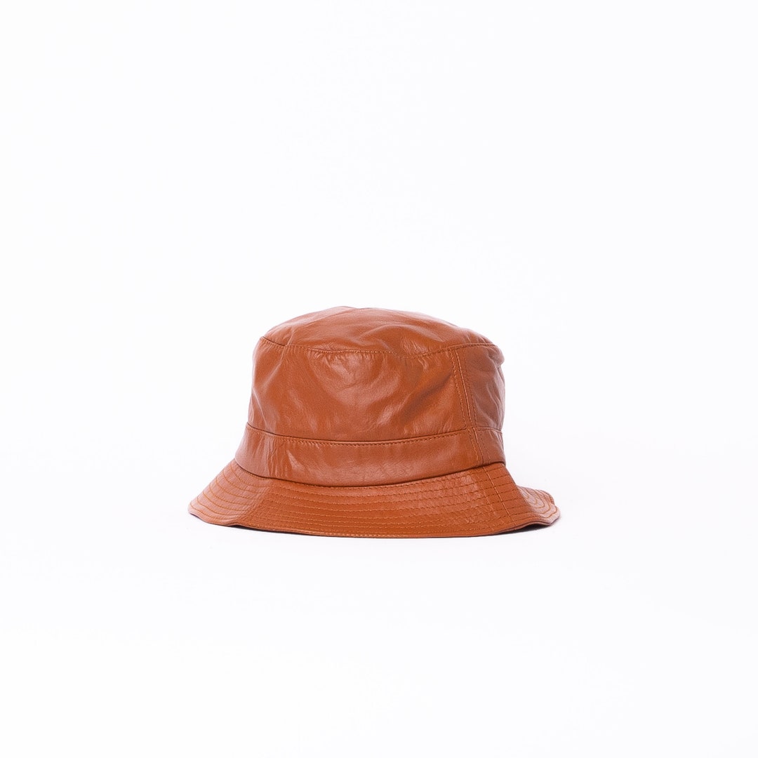 Tan Brown Real Leather Bucket Hat - Etsy