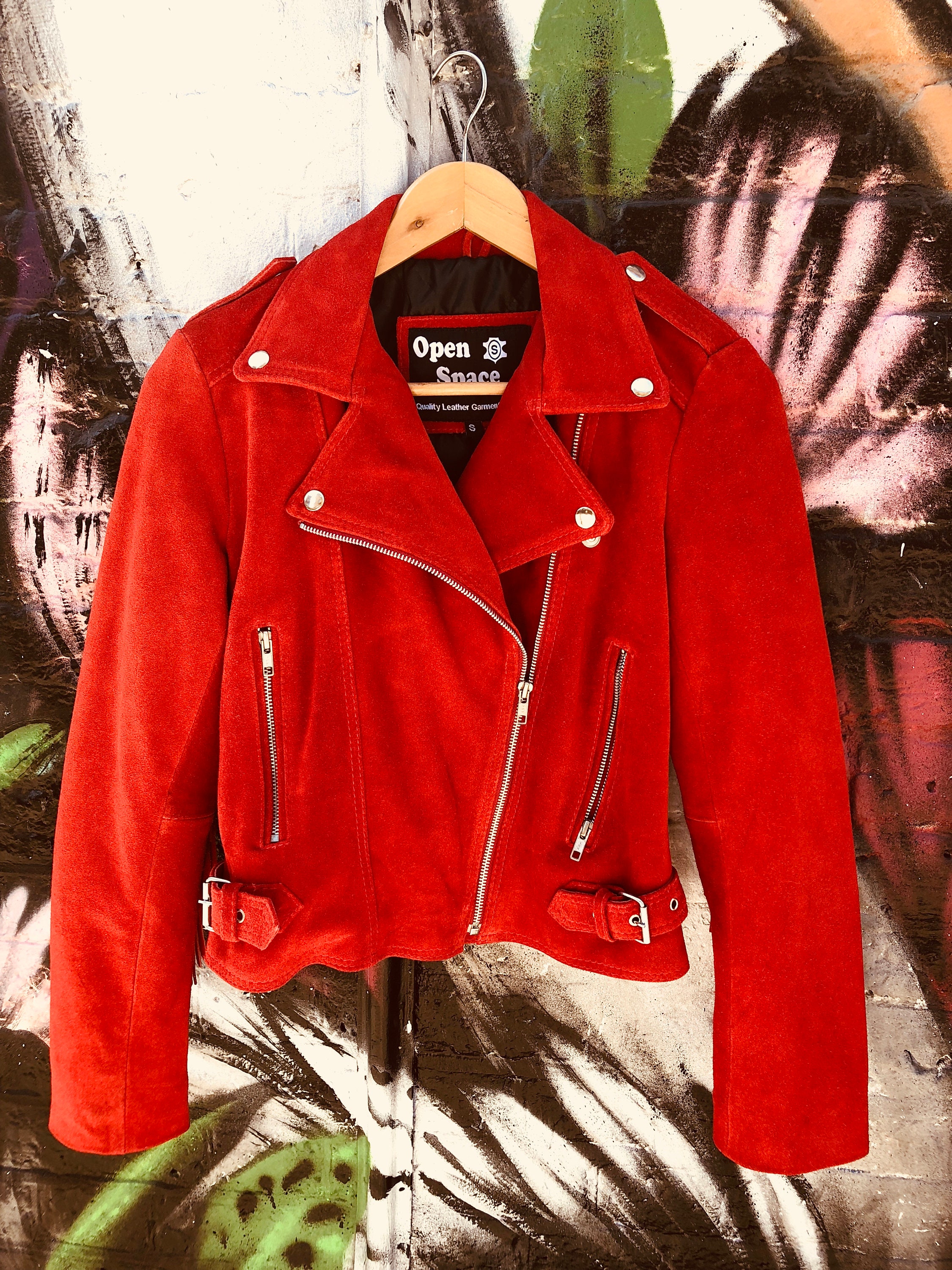 Red Suede Fringe Biker Jacket - Etsy