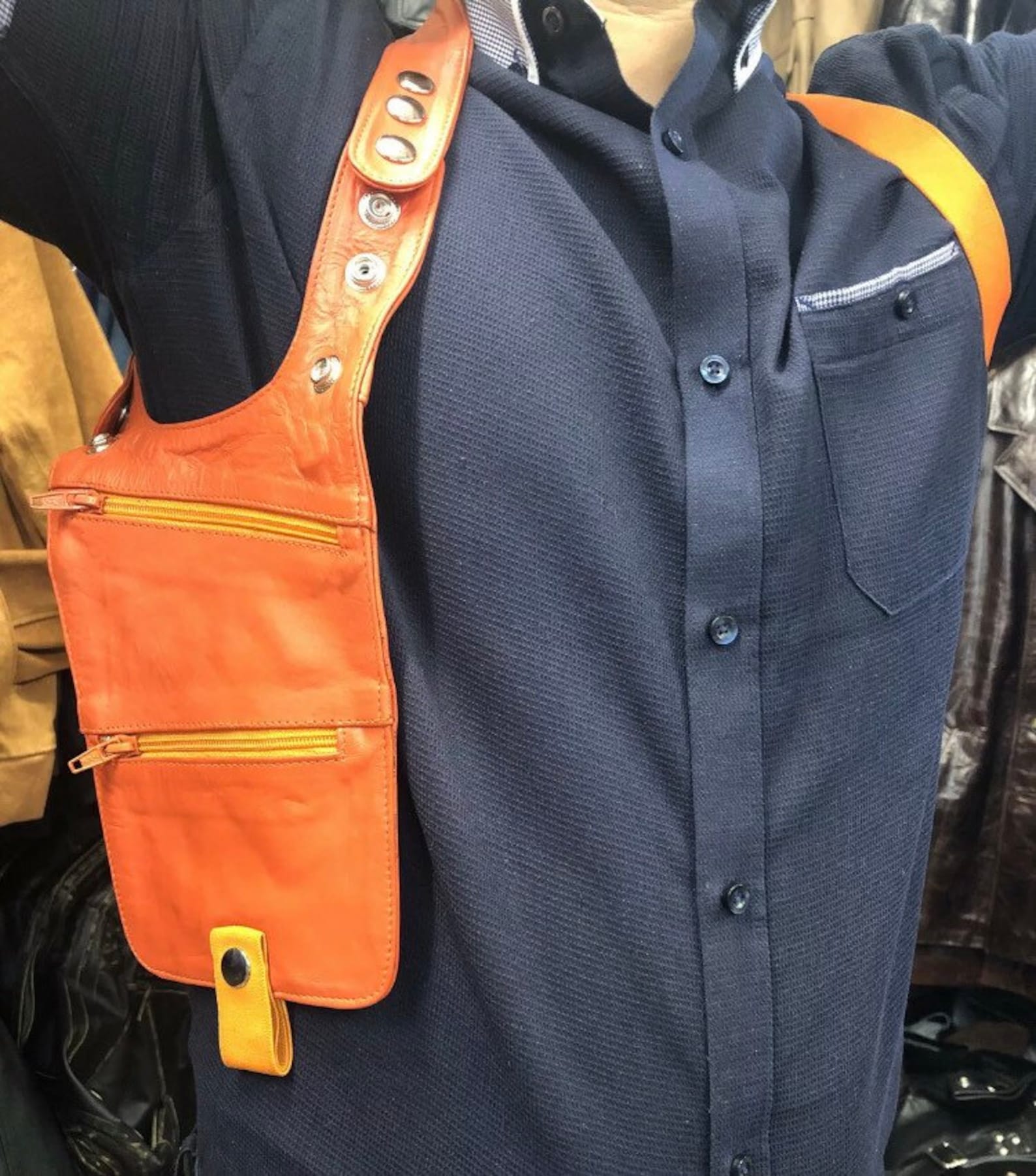 Genuine Leather Shoulder Holster Wallet Security Money Body Belt Anti ...