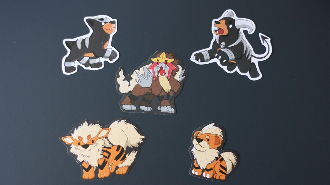 Pokemon Doggo Chibi Sticker Pack Growlithe, Arcanine, Entei, Houndour ...