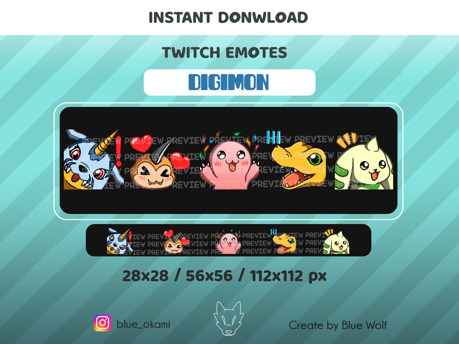 Twitch Emotes Digimon Agumon Gabumon Terriermon Tsunomon - Etsy