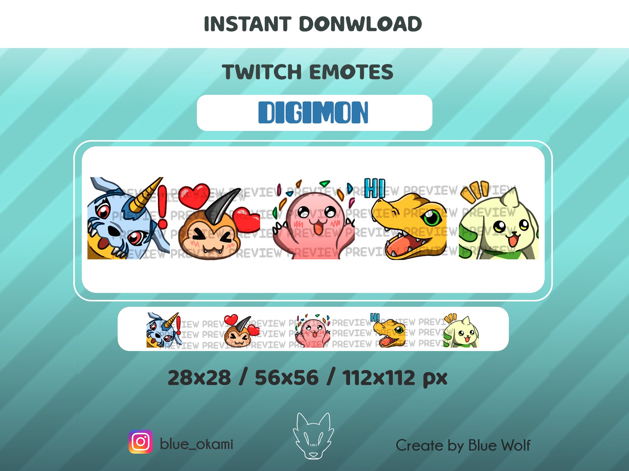Twitch Emotes Digimon Agumon Gabumon Terriermon Tsunomon - Etsy UK