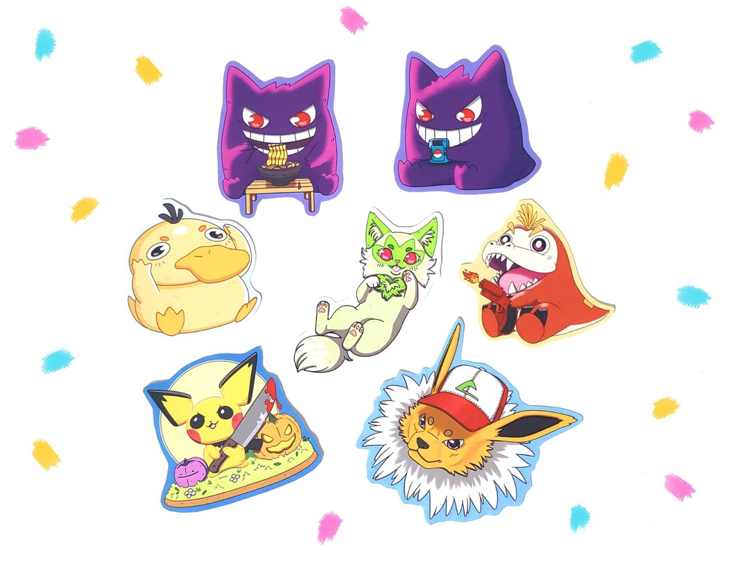 Pokemon Paper Stickers Stickers Gengar Gameboy & Ramen, Jolteon, Pichu ...