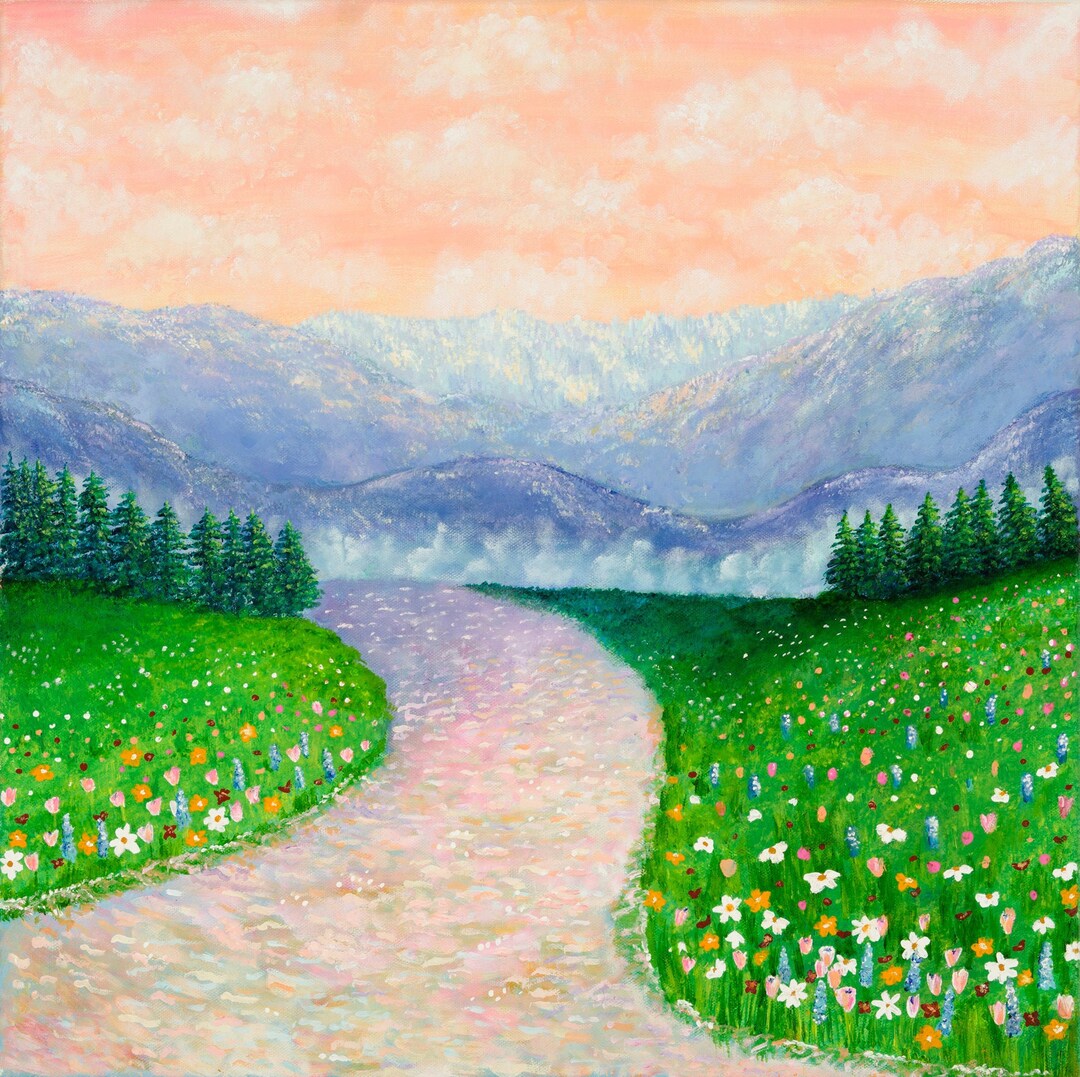 Golden Hour, Landscape Painting, Nature, Sunset, Evergreens, Mountains ...