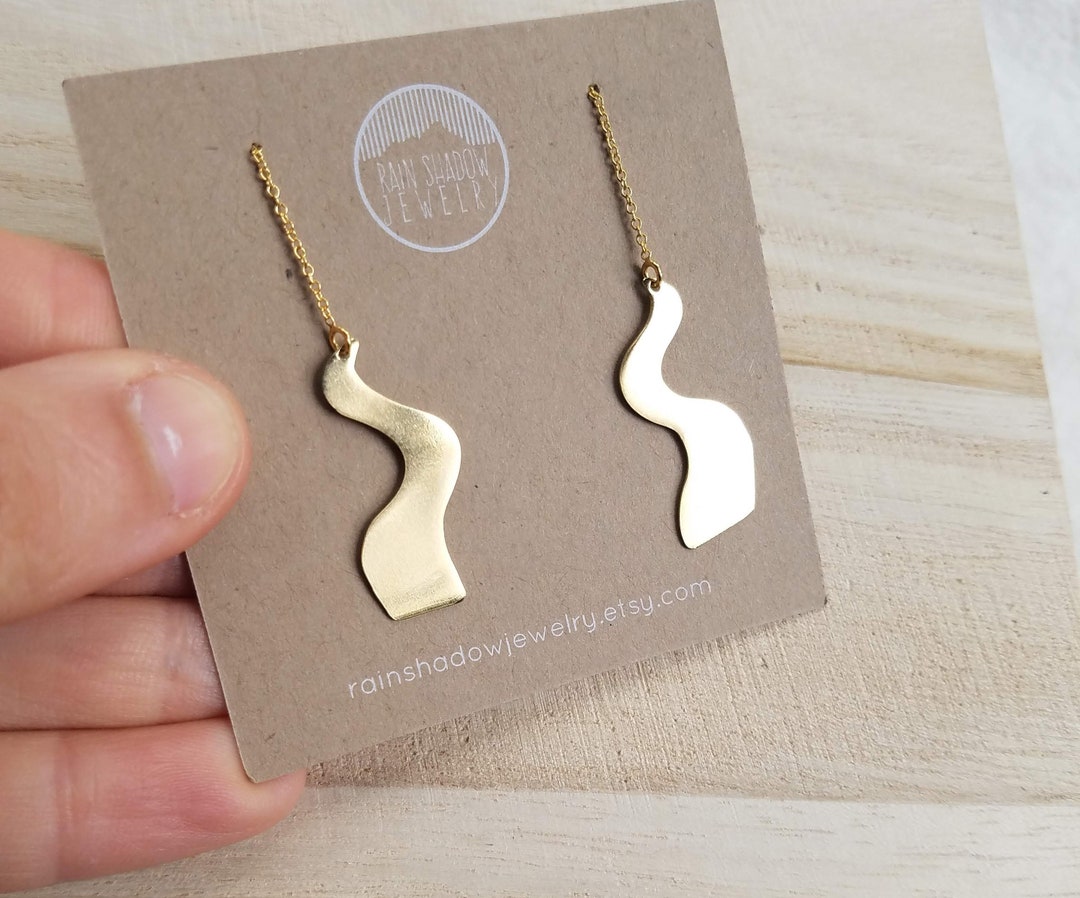 Brass River Canyon Earrings, 14k Gold Fill Threaders, Minimalist - Etsy