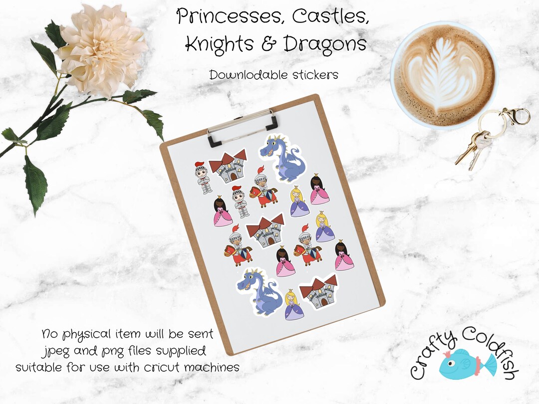 Princess, Castles, Knights and Dragons Sticker Sheet - Downloadable ...