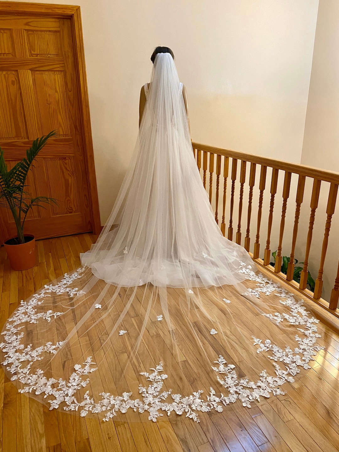 Lace Veil, White Veil With Comb, Lace Ivory Elbow Veil, Cathedral Lace ...